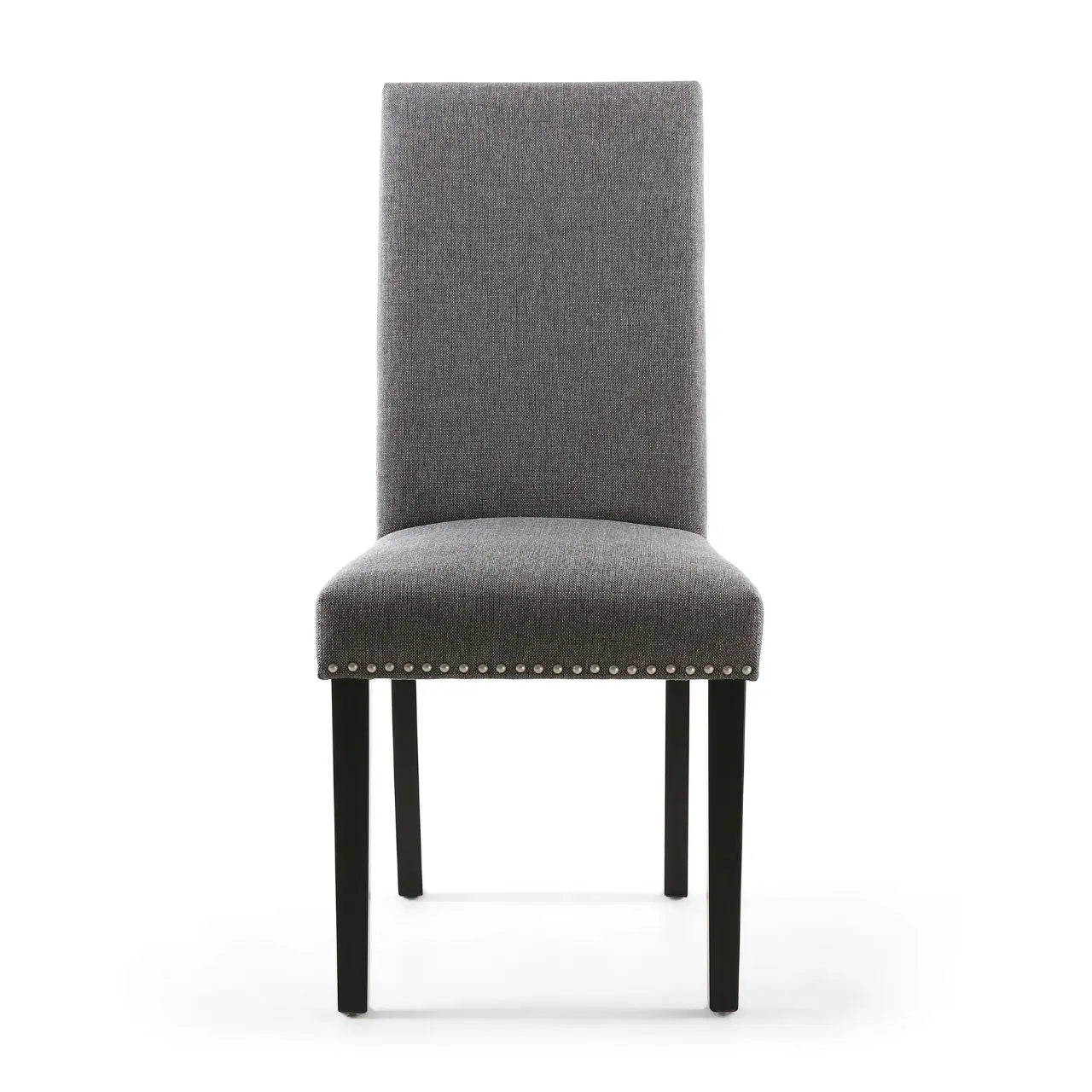 Randova Stud Detail Linen Effect Steel Grey Dining Chair with Black ...
